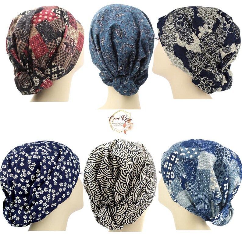 Indigo Japanese Print Hair Cover Modesty Head Wrap, Lightweight Scarf ...