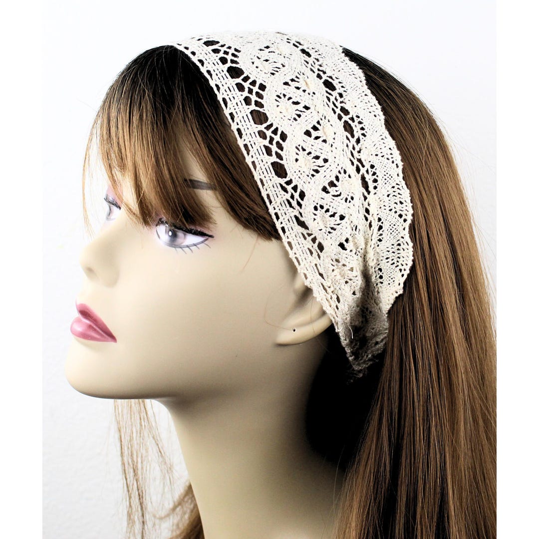Cottage Core Boho Natural Cotton Crocheted Headband for Modesty Nurses ...