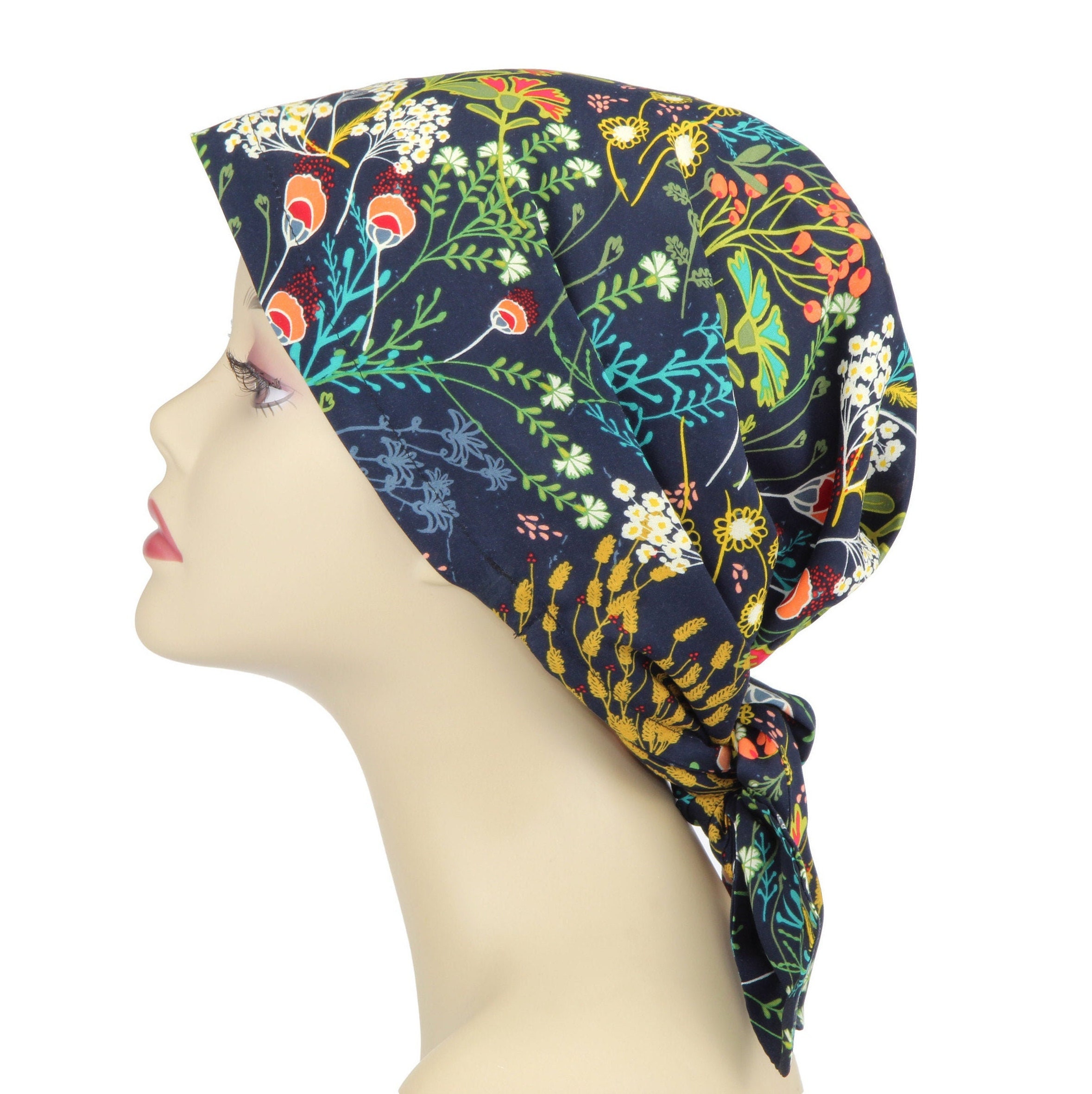 Rayon Blue Floral Head Scarf Tichel Head Covering Modern Headwrap ...