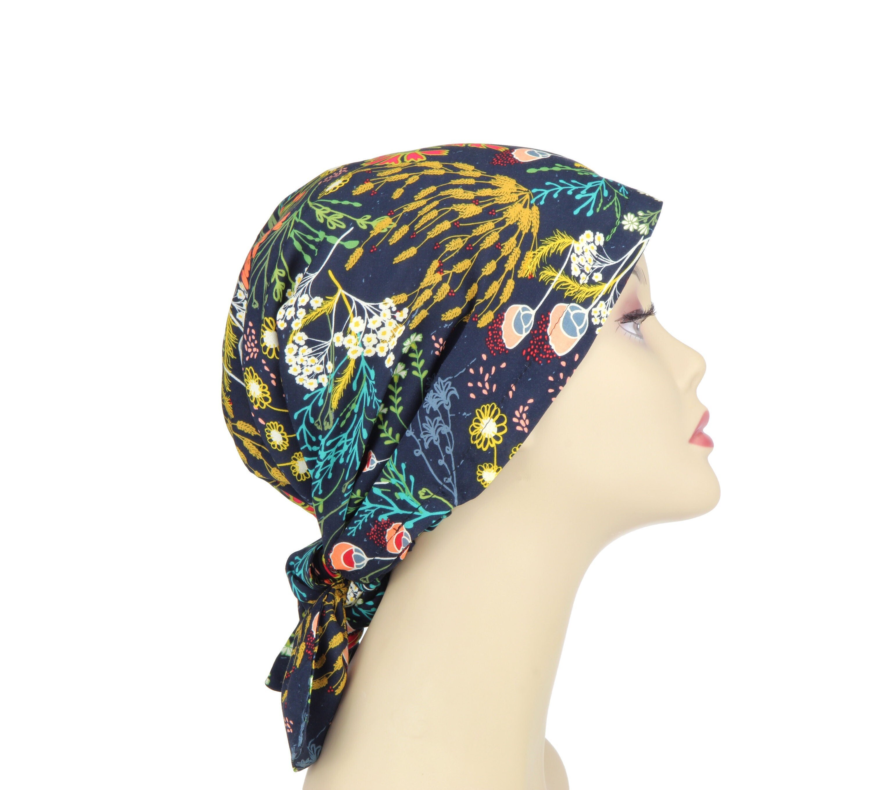 Rayon Blue Floral Head Scarf Tichel Head Covering Modern Headwrap ...