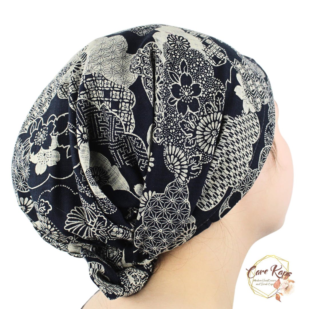 Indigo Japanese Print Scrub Cap: Adjustable Surgical Hat for Women - Etsy