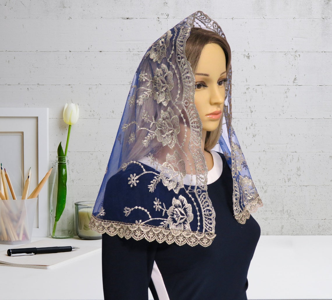 ROYAL BLUE CHAPEL Mantilla, Beautiful Traditional Vintage Inspired ...