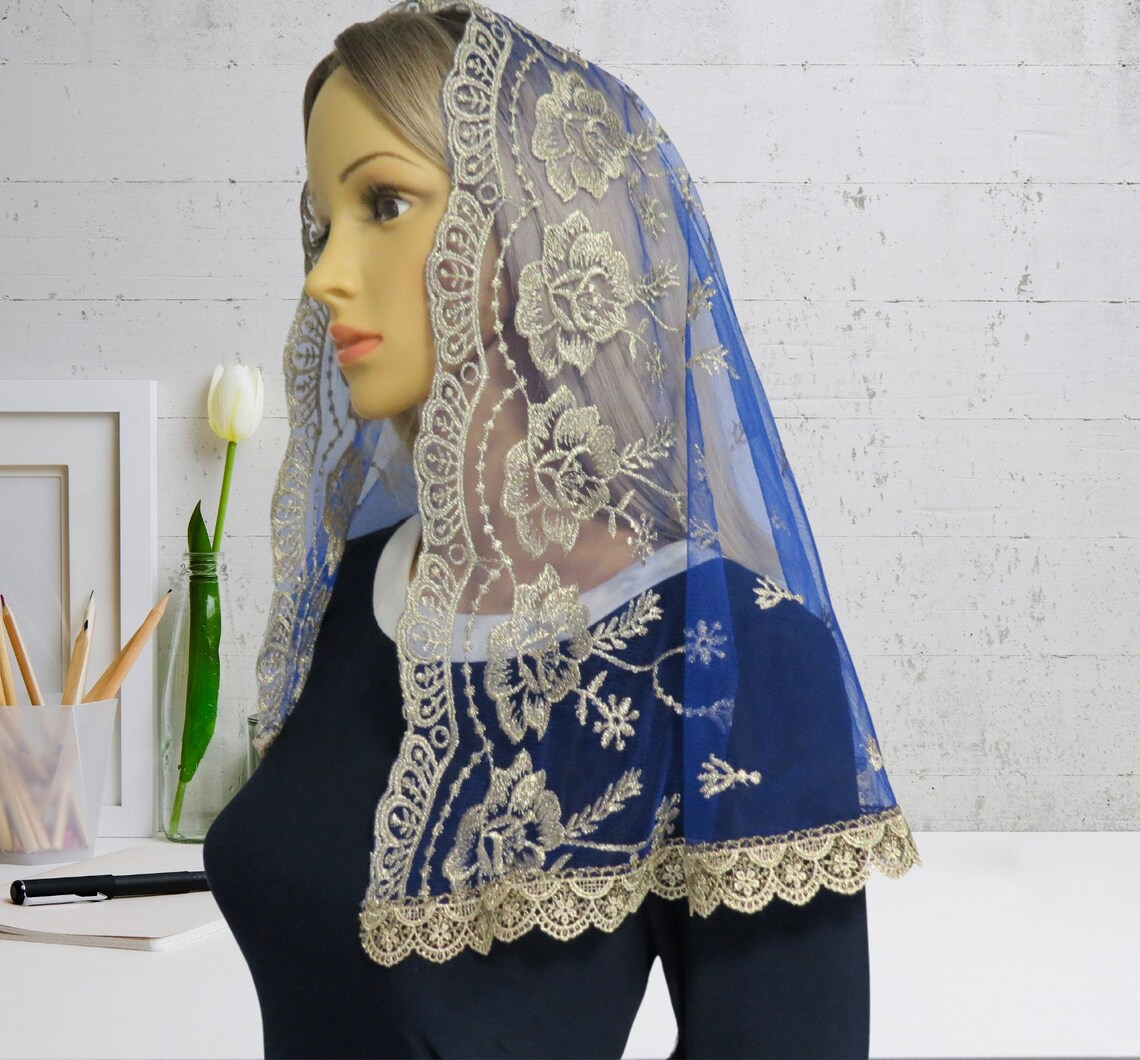 ROYAL BLUE CHAPEL Mantilla, Beautiful Traditional Vintage Inspired ...