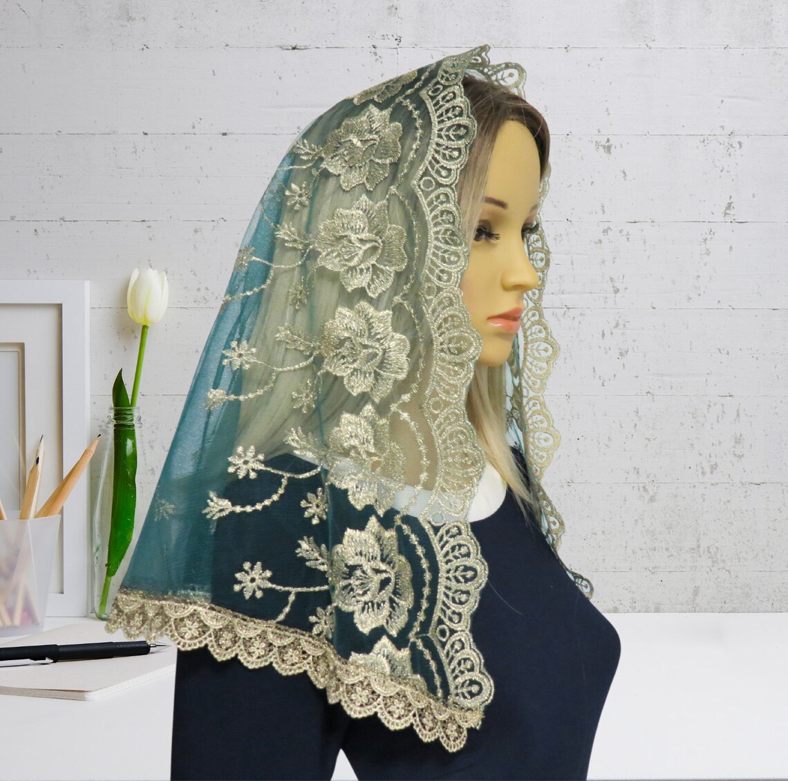 ROYAL BLUE CHAPEL Mantilla, Beautiful Traditional Vintage Inspired ...