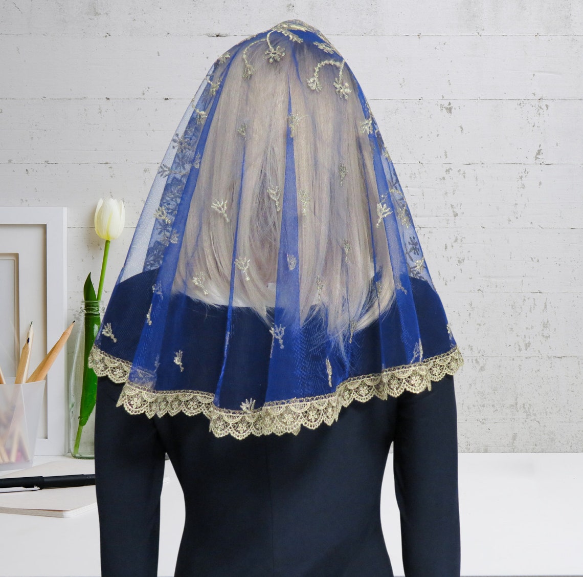 ROYAL BLUE CHAPEL Mantilla, Beautiful Traditional Vintage Inspired ...