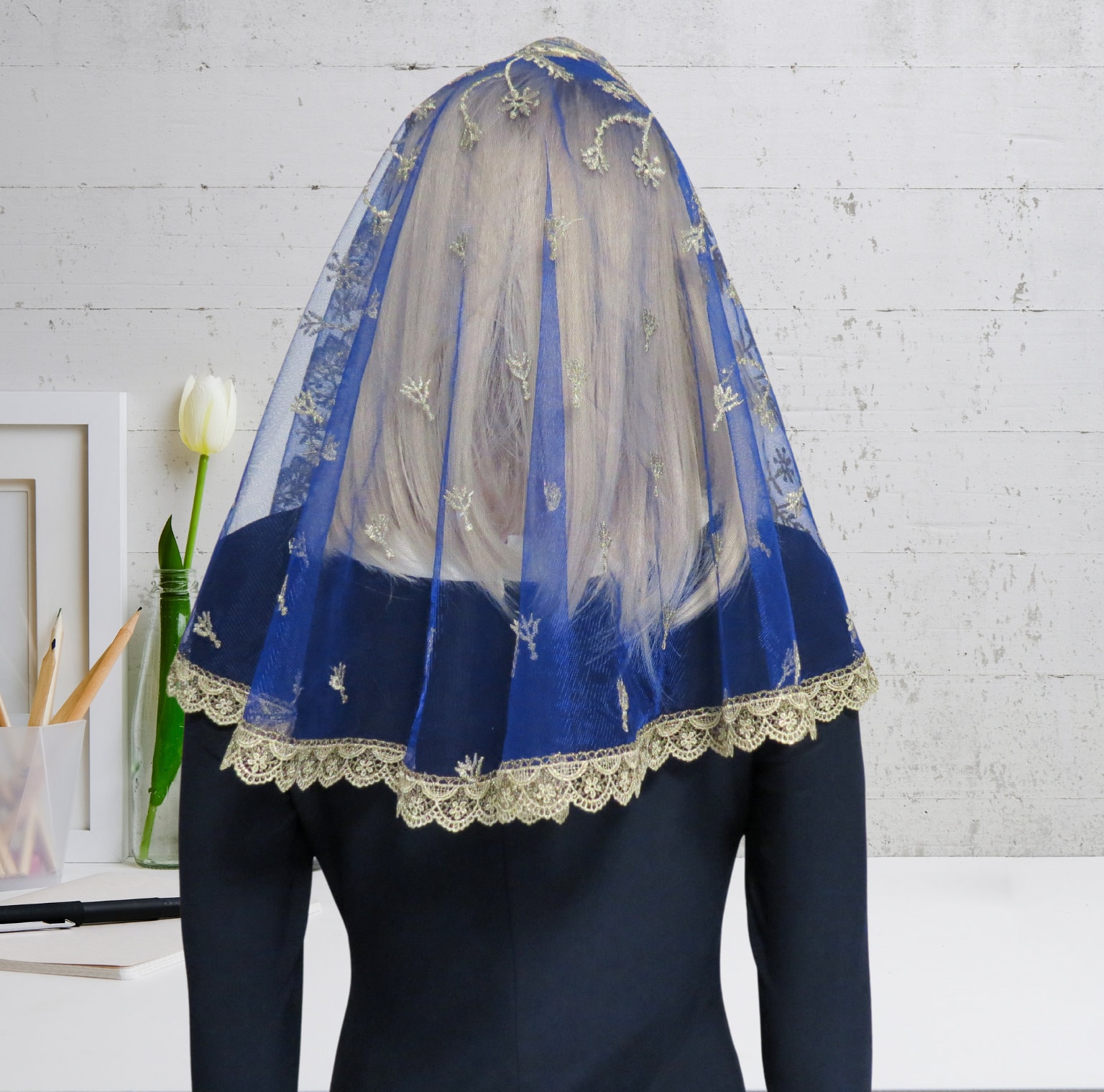 ROYAL BLUE CHAPEL Mantilla, Beautiful Traditional Vintage Inspired ...