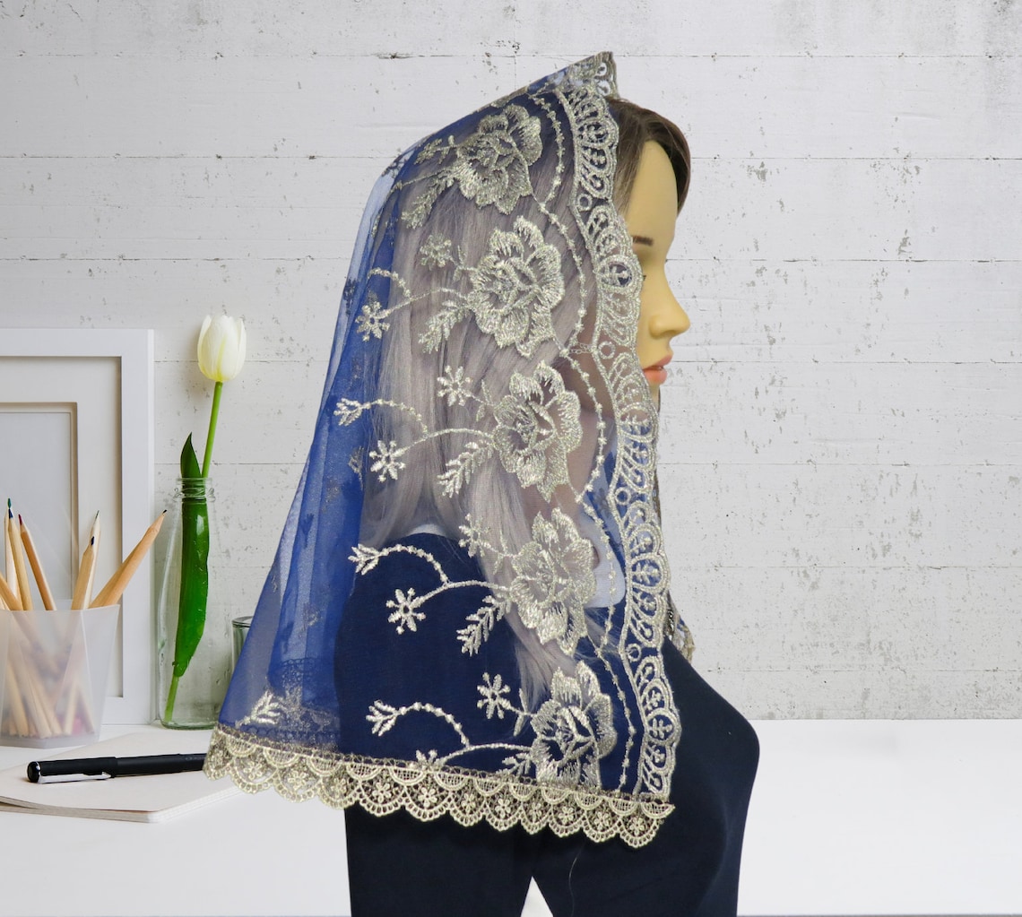 ROYAL BLUE CHAPEL Mantilla, Beautiful Traditional Vintage Inspired ...