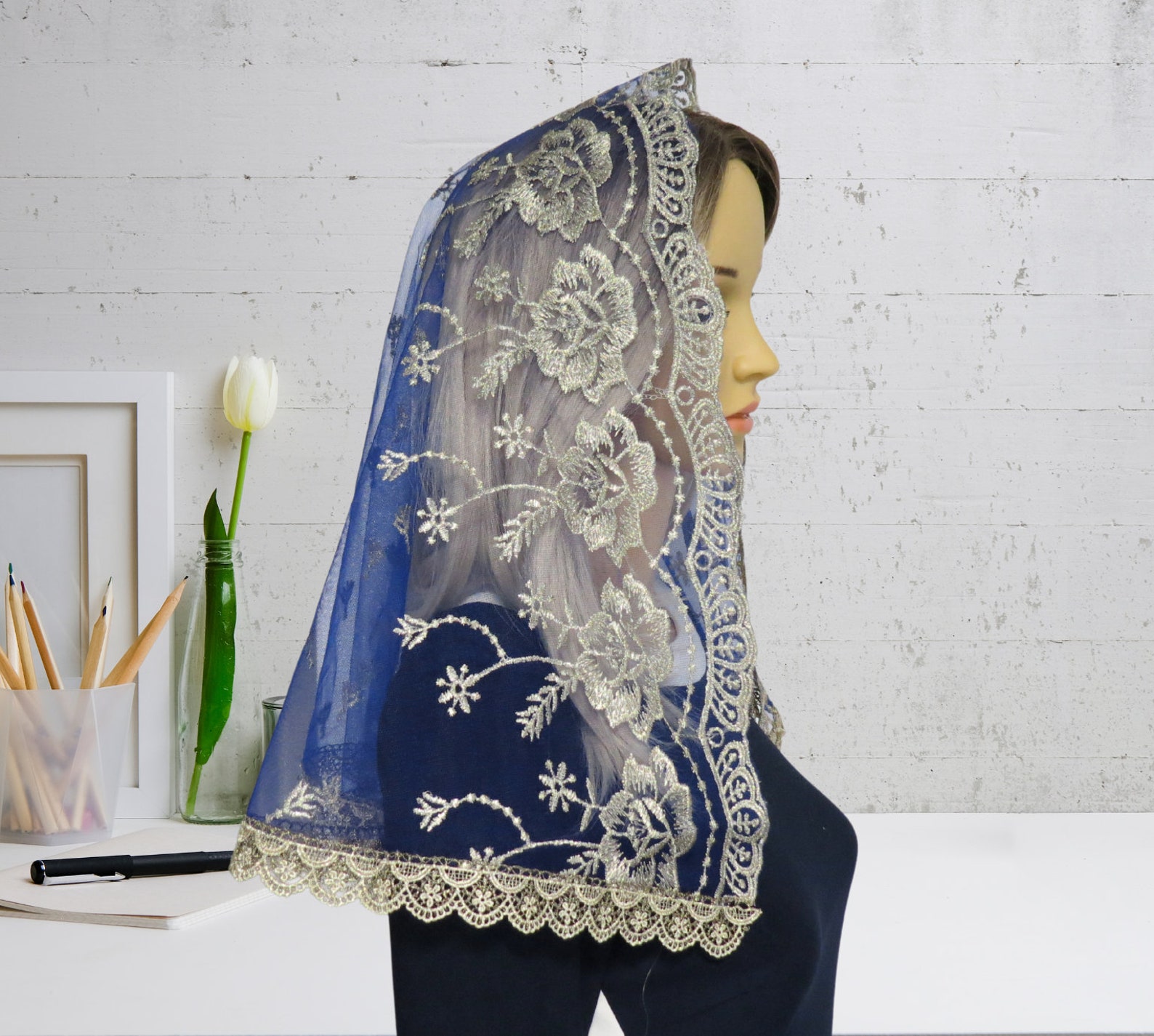 ROYAL BLUE CHAPEL Mantilla, Beautiful Traditional Vintage Inspired ...