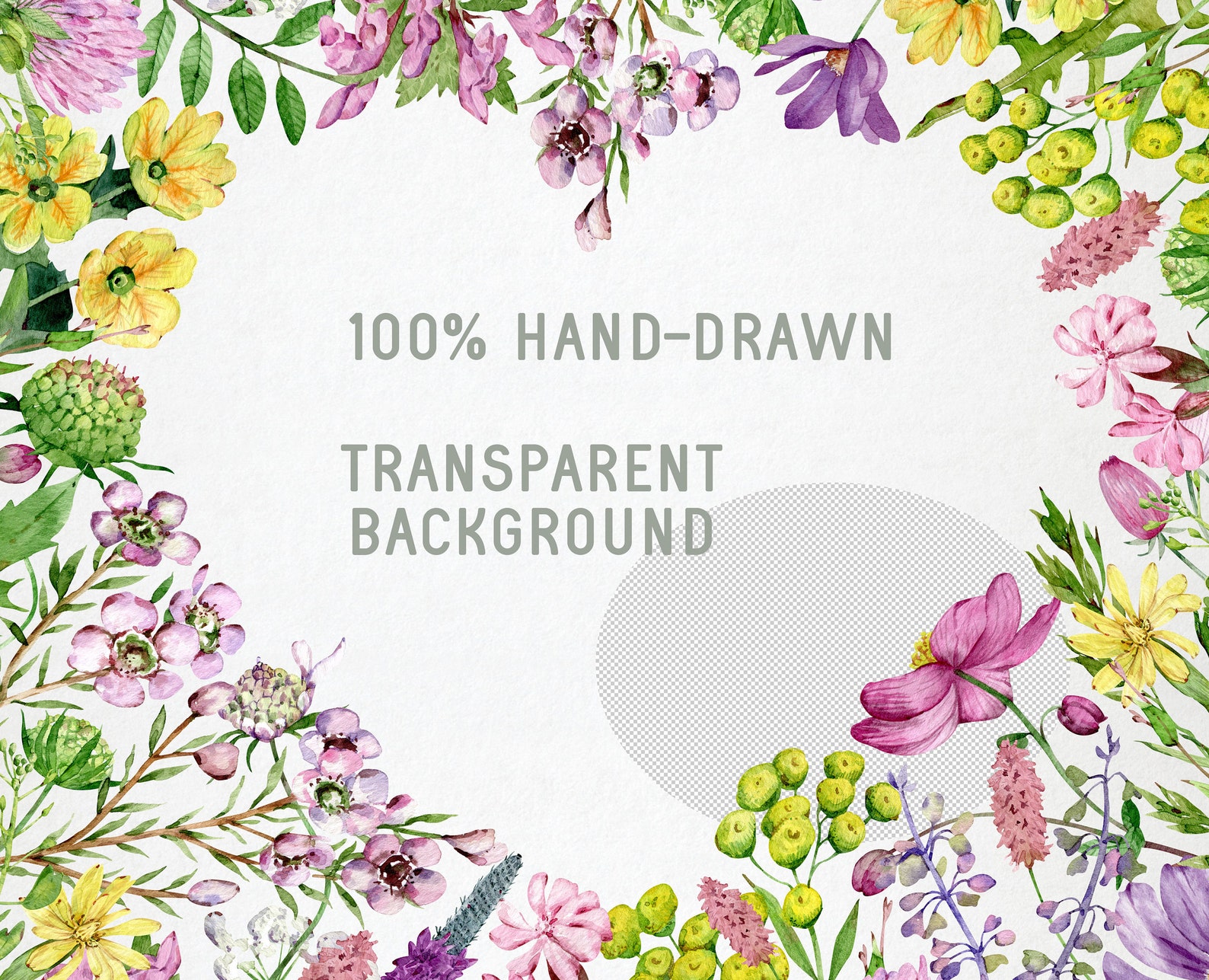 Watercolor meadow flowers frames. Wildflowers wreaths. Floral | Etsy