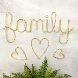 Family Script Word Sign Family Sign With Hearts Wire Word | Etsy
