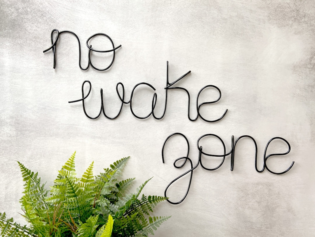 No Wake Zone Sign, Wire Word Art, Beachy Decor, Over the Bed Sign, Lake ...