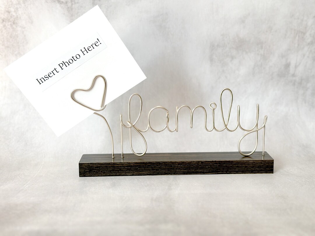 Family Photo Holder, Wire Words, Wire Heart, Desk Photo Holder, Office ...