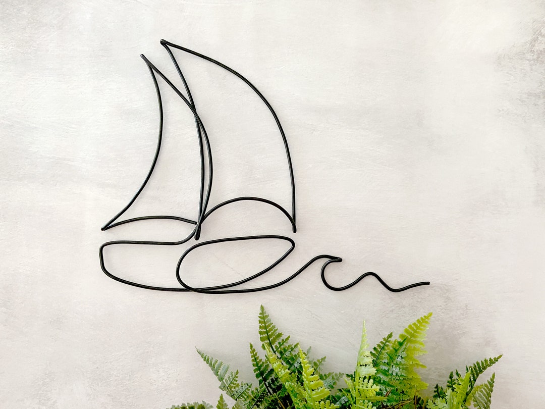 Sailboat Wall Art, Wire Wall Decor, Nautical Home Decor, Coastal Decorating, Ocean Theme Nursery ...