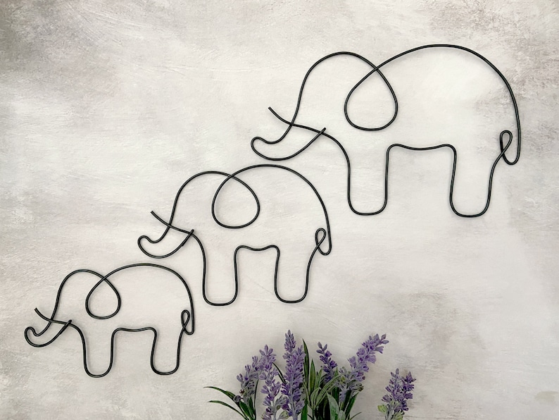 Wire Elephant Family Wall Art: Jungle Nursery Decor, Set of 3 - Etsy