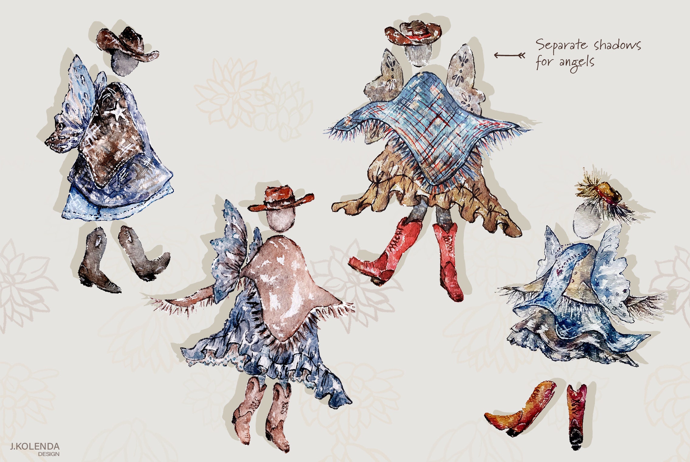 Cowboy Angels Digital Clipart, Cowboy Angels Digital Paper, Fichiers ...