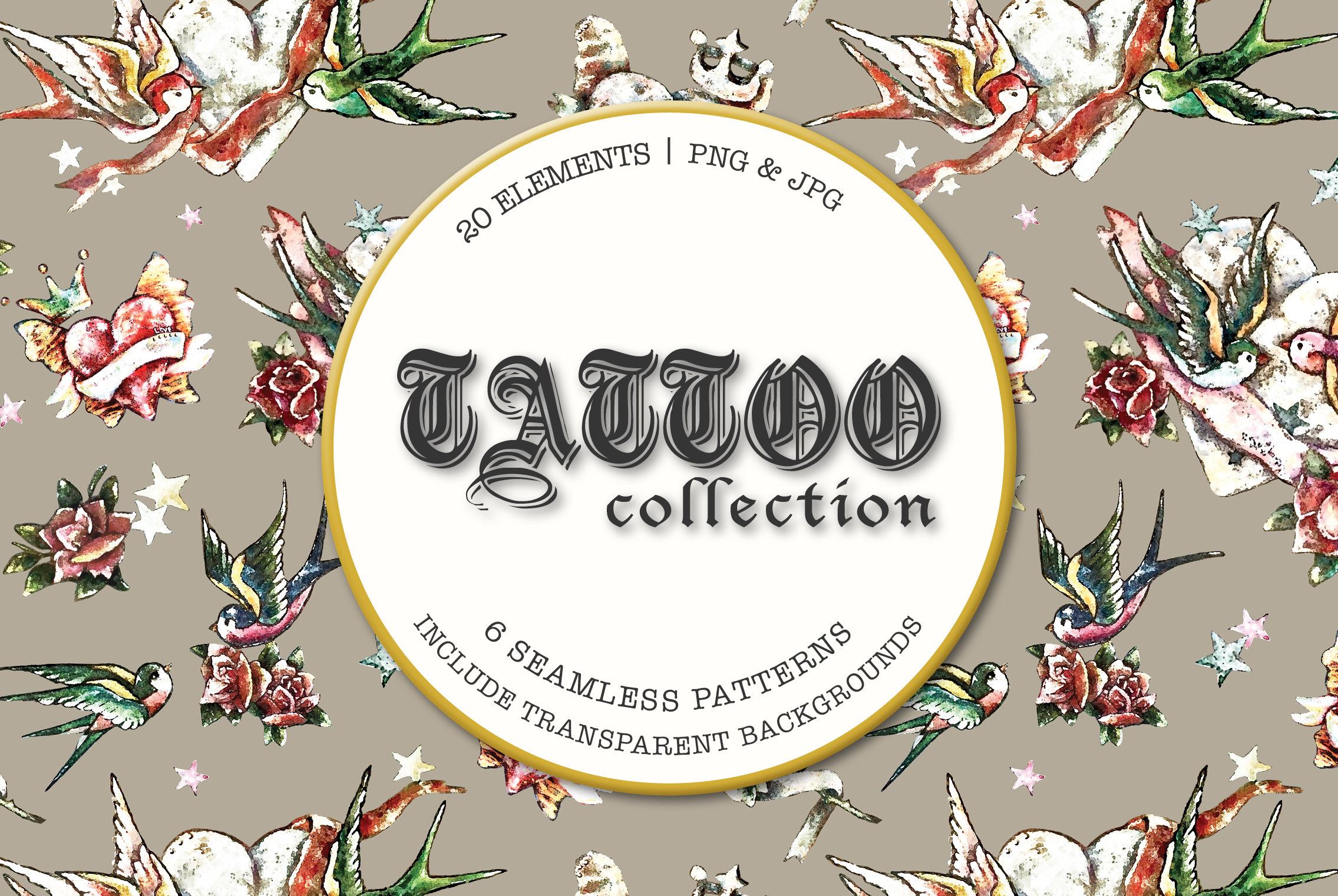Tattoo Digital Clipart, Tattoo Digital Paper, Individual PNG Files ...