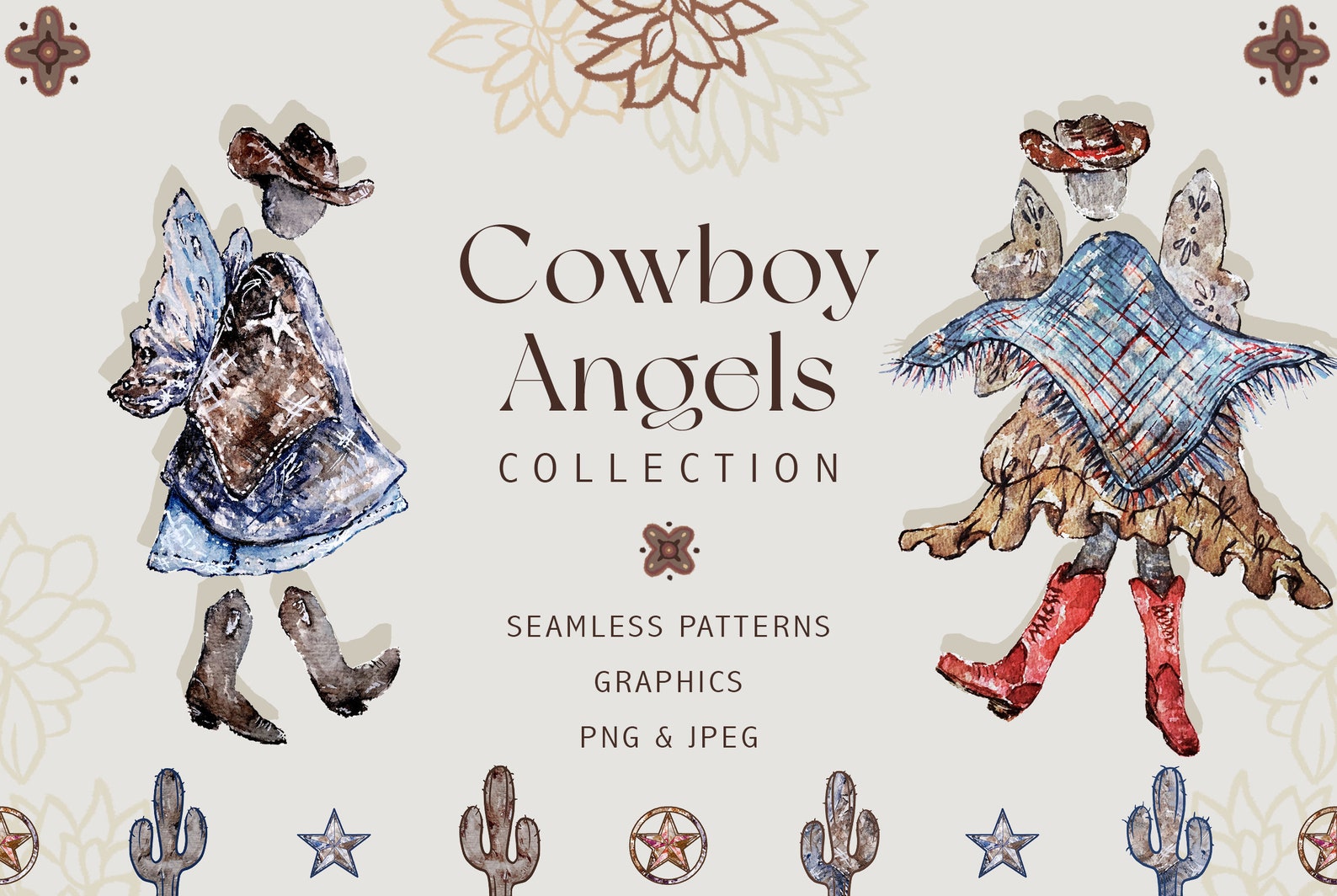 Cowboy Angels Digital Clipart, Cowboy Angels Digital Paper, Individual ...