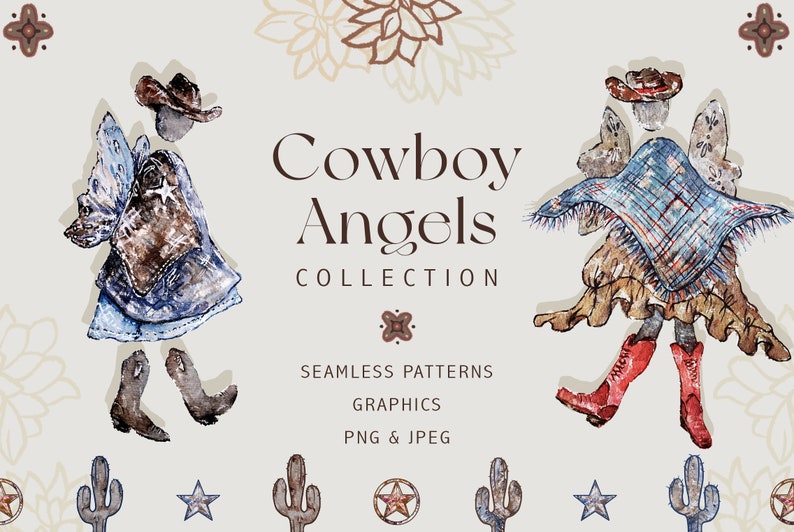 Cowboy Angels Digital Clipart, Cowboy Angels Digital Paper, Individual ...
