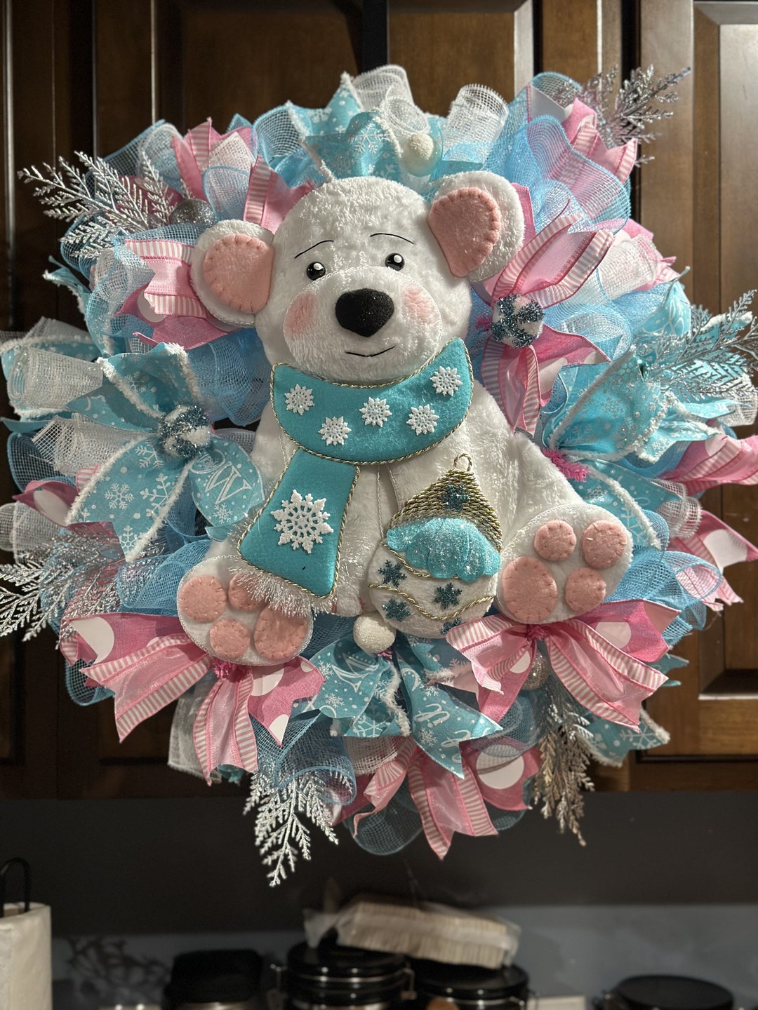 Christmas Polar Bear Wreath, Christmas Wreath, Christmas Decor, Bear ...