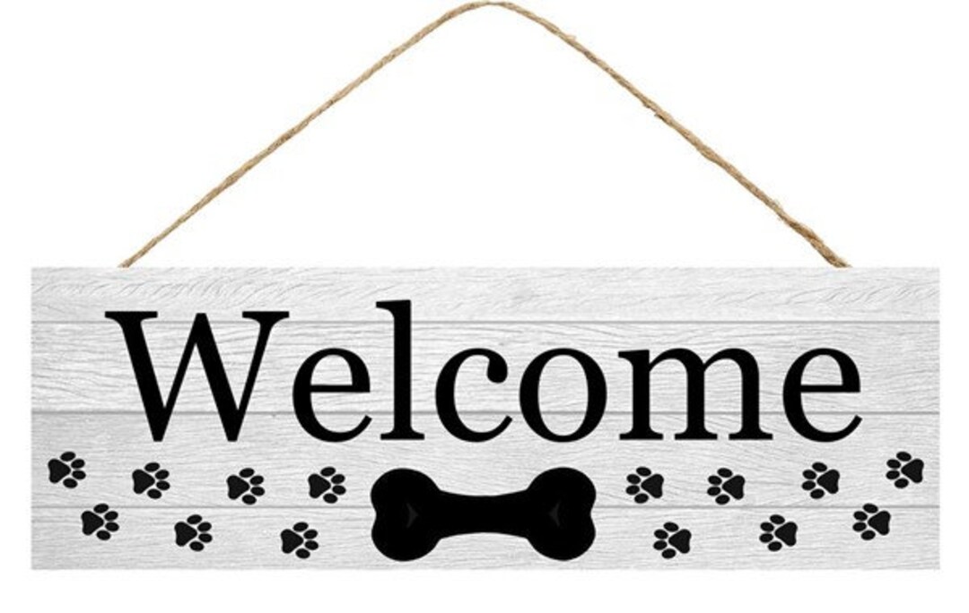 Welcome Dog Sign With Bone and Paw Prints, Dogs, Door Hanger, Wreath ...
