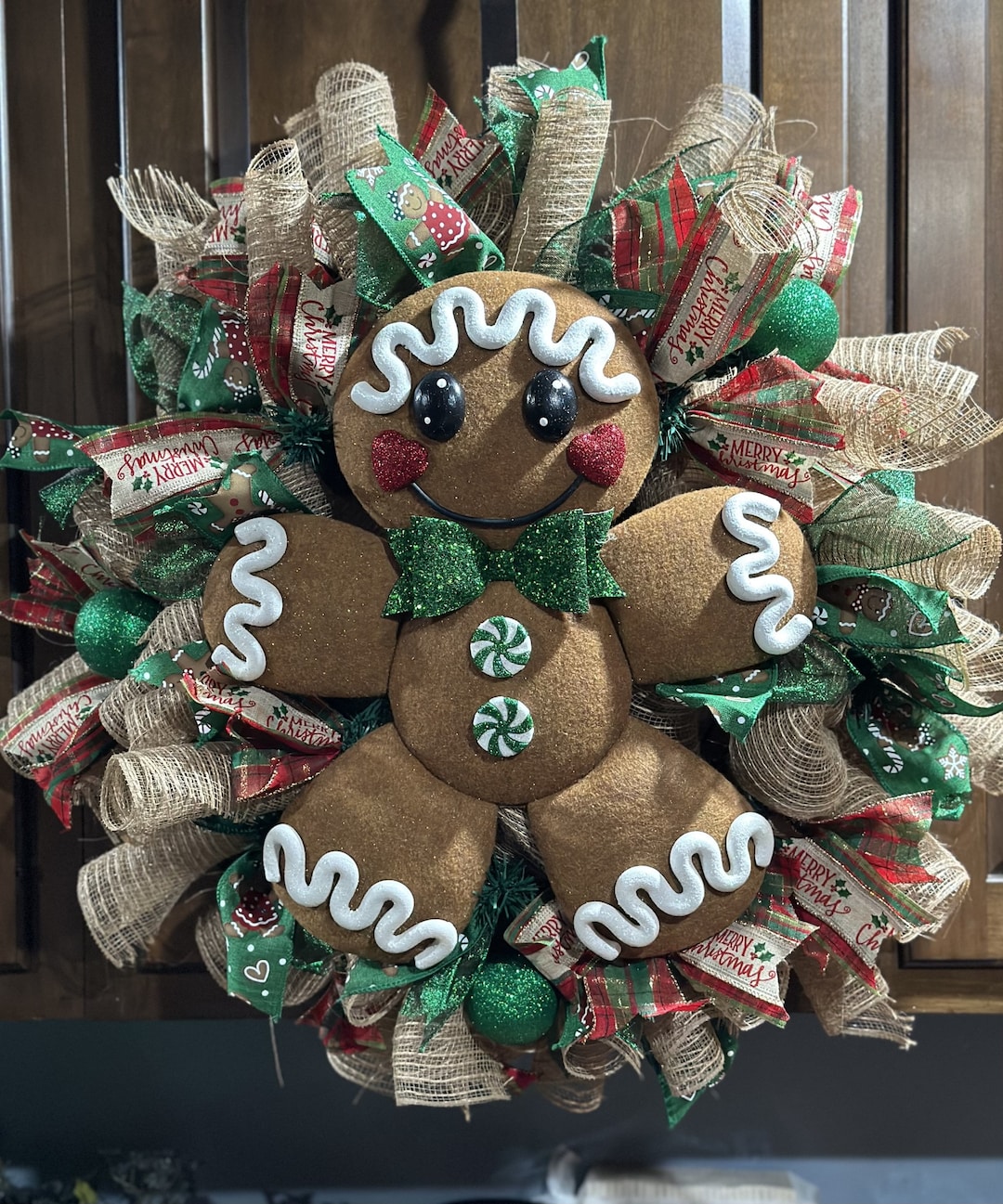 Green or Red Gingerbread Wreath, Christmas Wreath, Candy Wreath ...