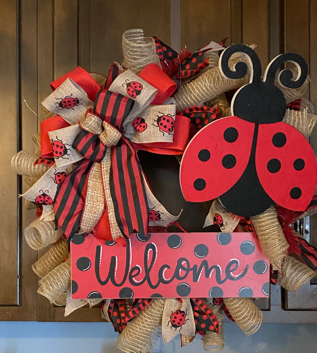 Made to Order Lady Bug, Ladybug Wreath, Spring Wreath, Outdoor Wreath ...