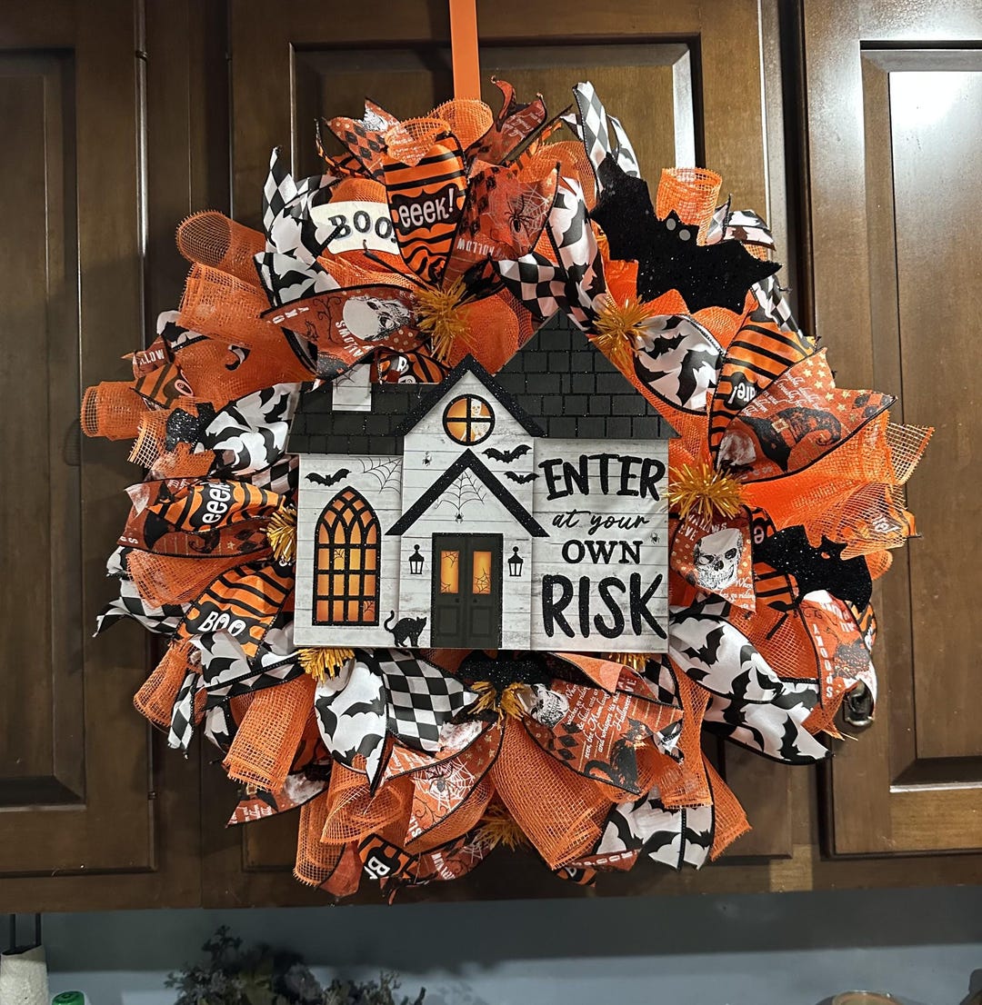 Halloween Wreath, Spooky Wreath, Scary Wreath, Enter at Your Own Risk ...