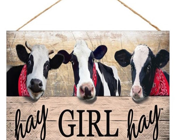 Hay Girl Hay Funny Black and White Cow Metal Wreath Sign With - Etsy
