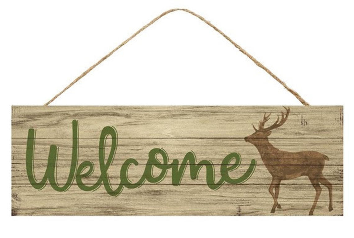 Welcome Sign With Deer Deer Sign Woodland Sign Wreath | Etsy