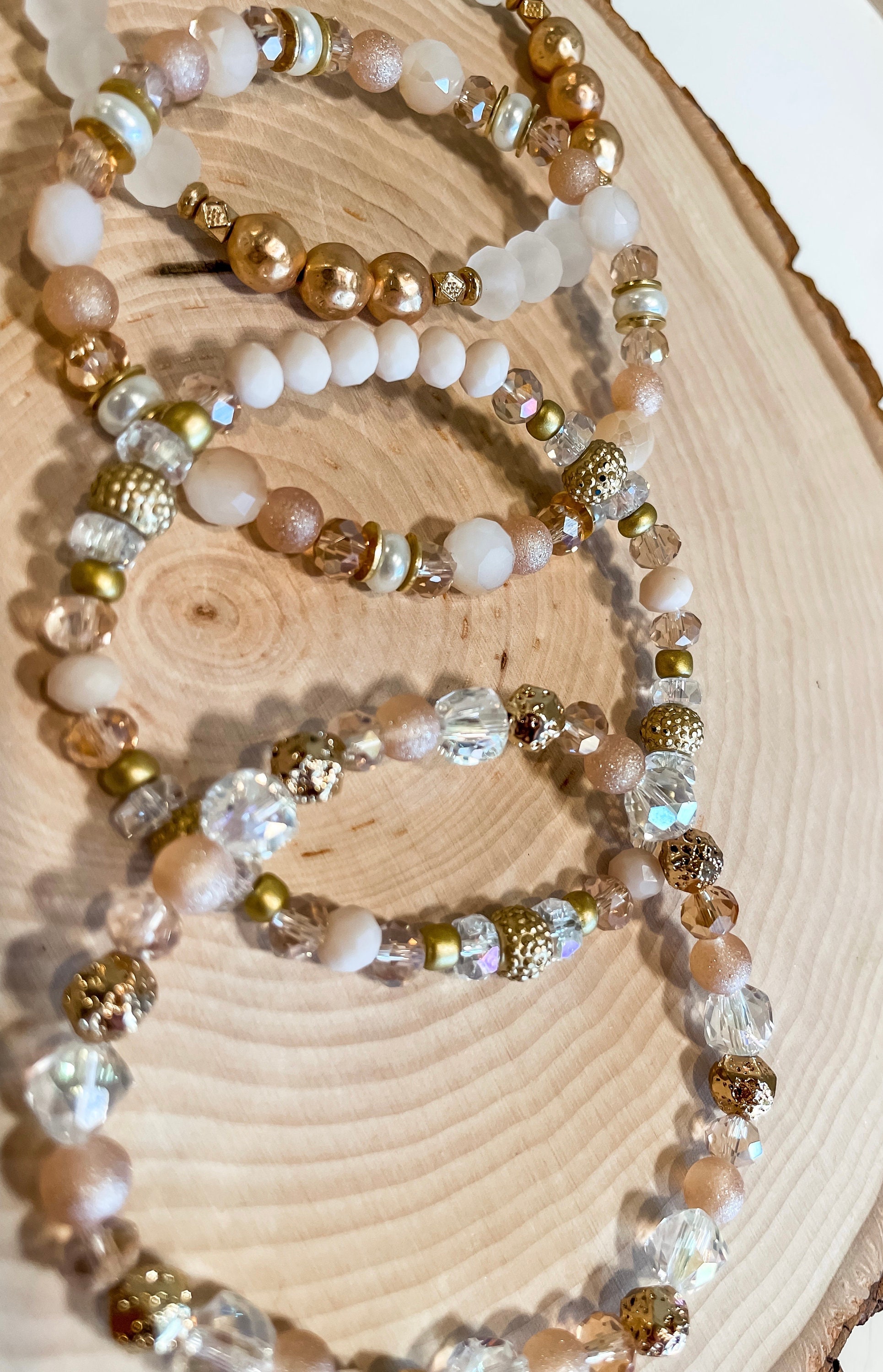 Neutral, White & Gold Accent Toned Bracelet Stack - 4 Piece - Etsy