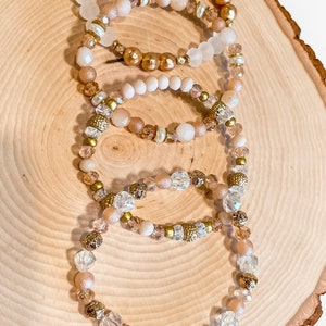 Neutral, White & Gold Accent Toned Bracelet Stack - 4 Piece - Etsy