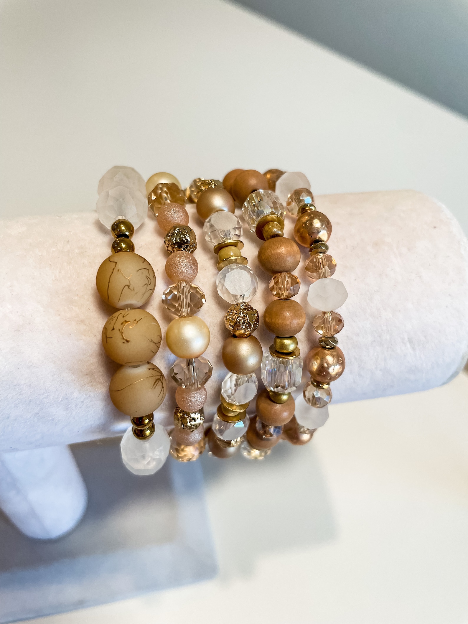 Neutral & Gold Toned Bracelet Stack - 5 Piece - Etsy
