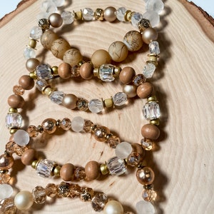 Neutral & Gold Toned Bracelet Stack - 5 Piece - Etsy