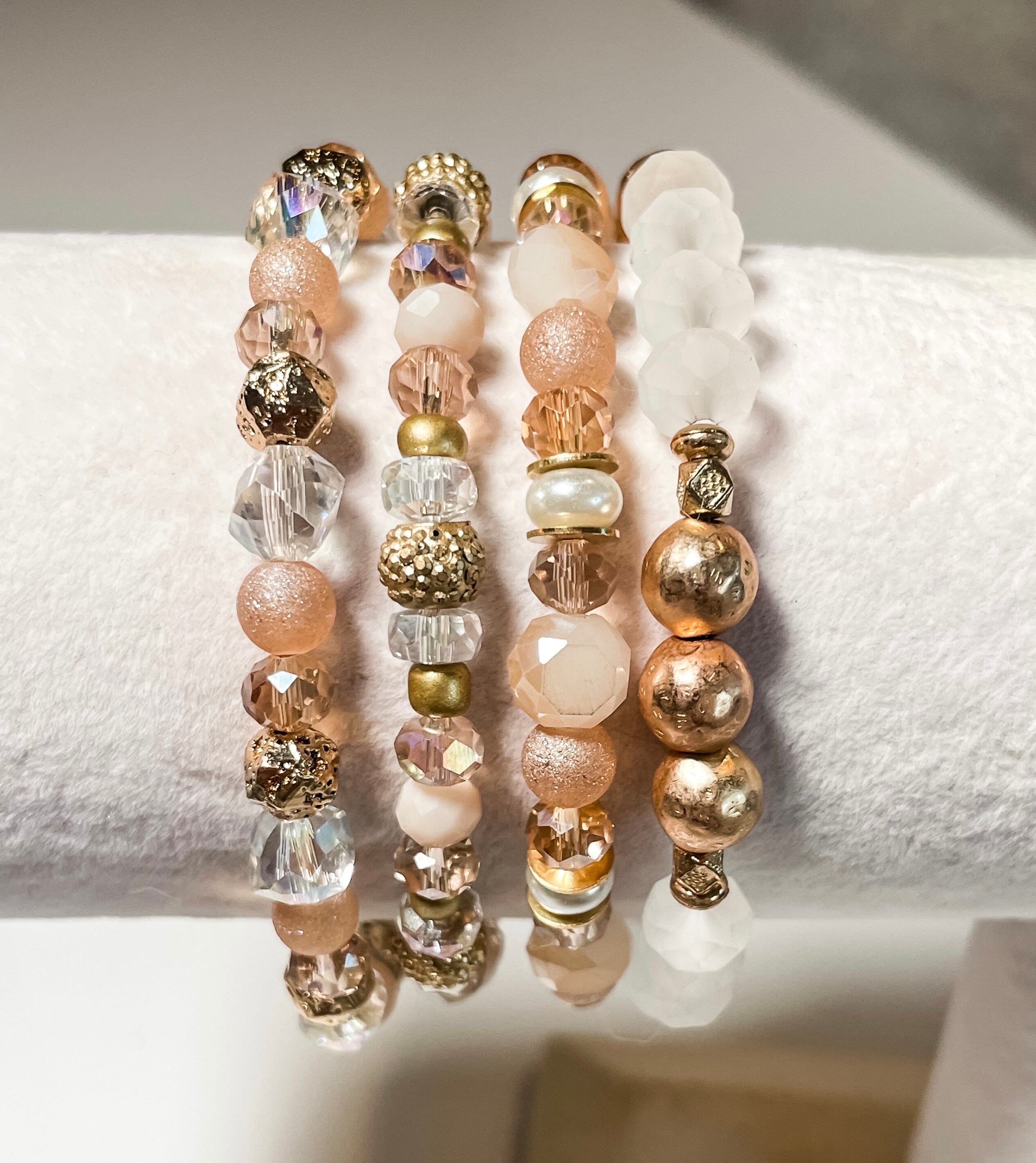 Neutral, White & Gold Accent Toned Bracelet Stack - 4 Piece - Etsy