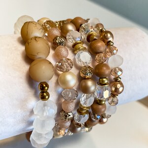 Neutral & Gold Toned Bracelet Stack - 5 Piece - Etsy