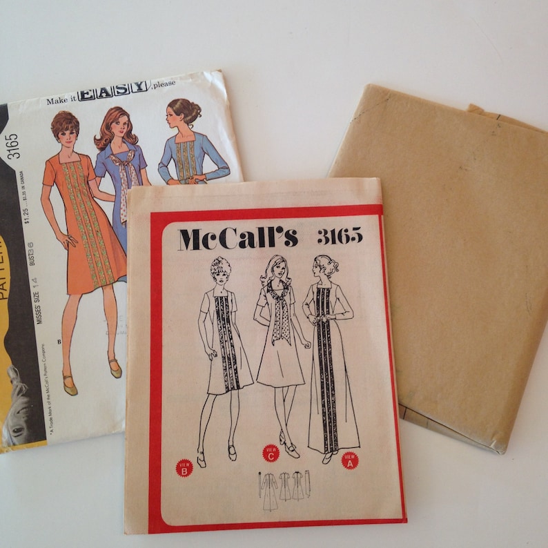 Vintage '70's Mccall's 3165 Sewing Pattern UNCUT Easy Square Neck Dress ...
