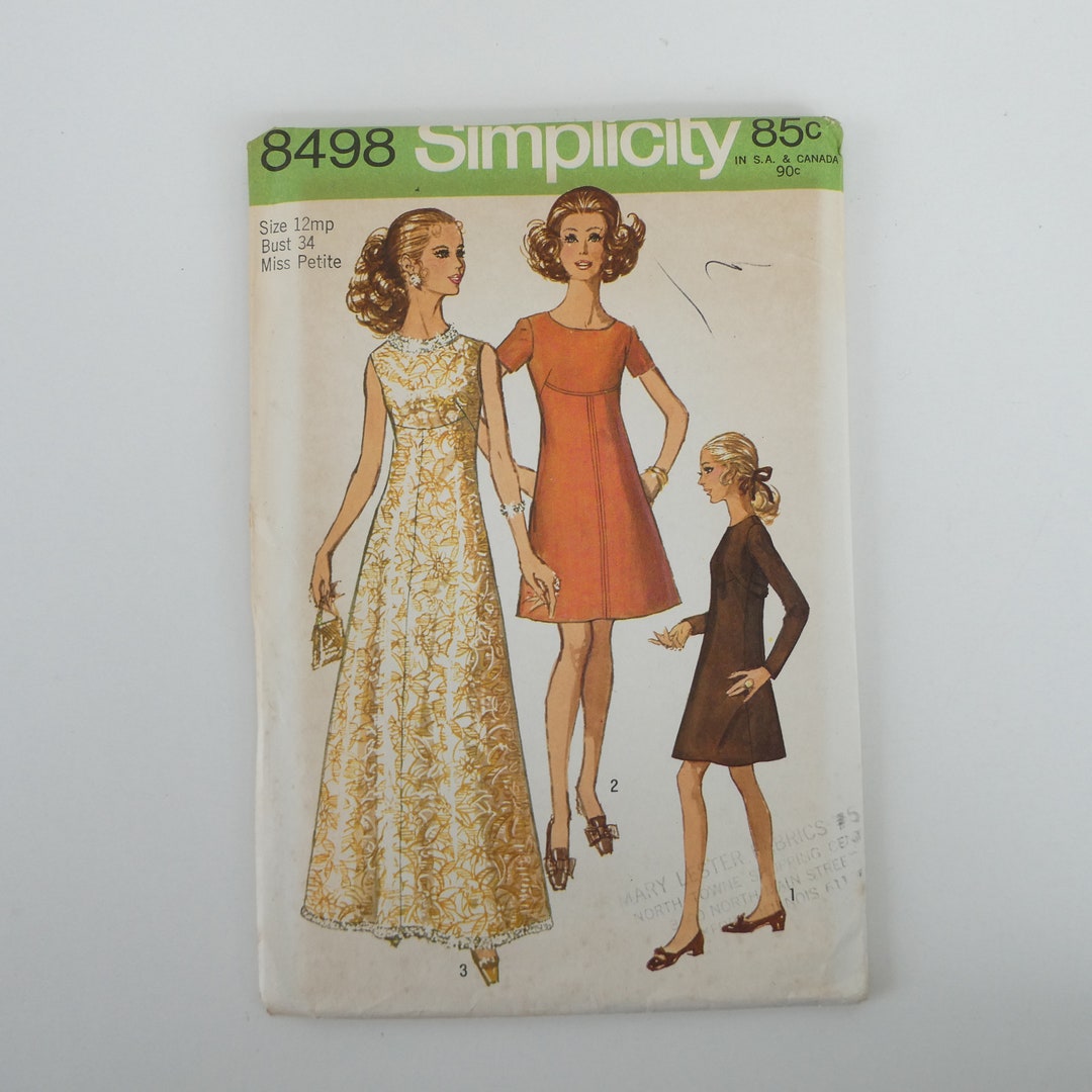 Vintage '60's Simplicity 8498 Sewing Pattern UNCUT Dress With Empire ...