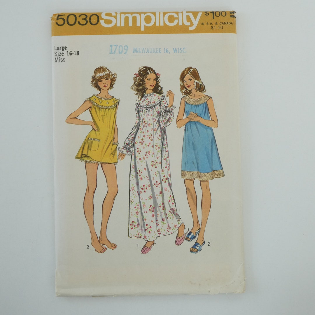 Vintage '70's Simplicity 5030 Sewing Pattern UNCUT Nightgown in 3 ...