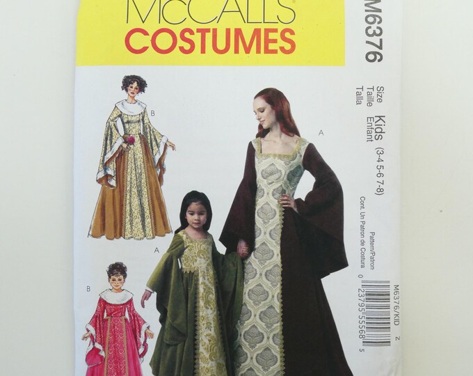 Mccall's 6376 Costume Sewing Pattern UNCUT Medieval Renaissance Princess Girls Size 3-8 Chest ...