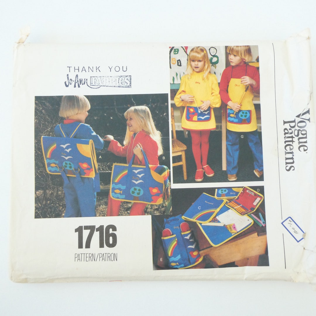 Vintage Vogue Craft 1716 UNCUT School Accessories: Backpack, Tote Bag ...