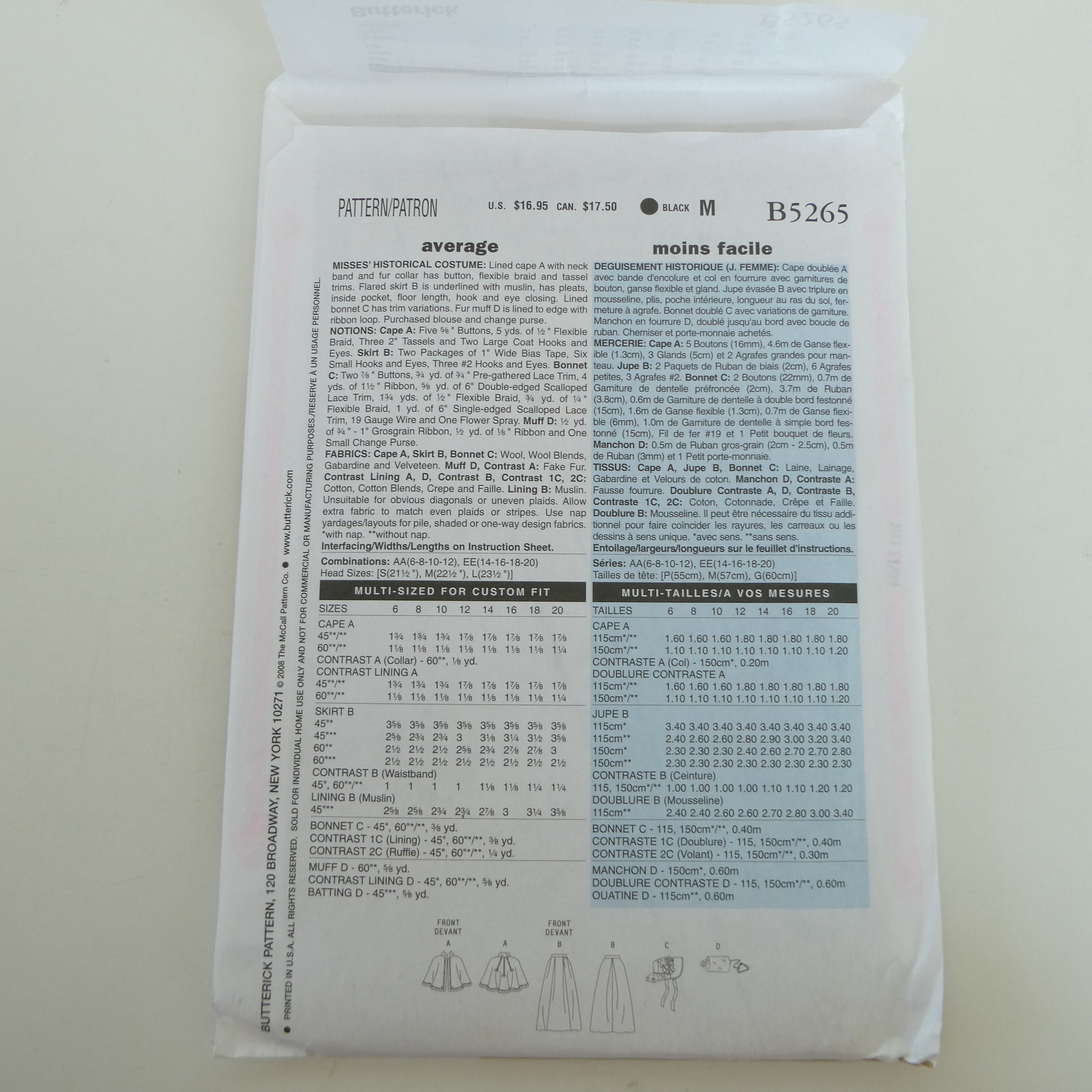 Butterick B5265 Historical Costume Sewing Pattern UNCUT Victorian Cape ...