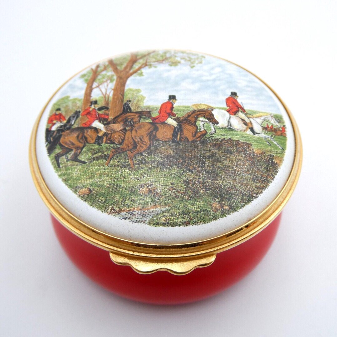 Kingsley Enamels Trinket Box Herring Hunting Scene Fox Hunt Horses ...