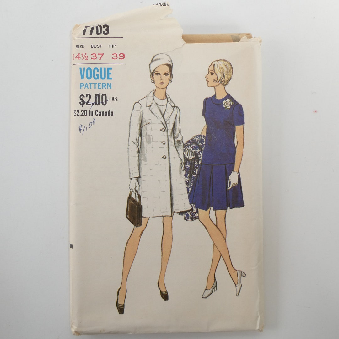 Vintage Vogue 7703 Sewing Pattern UNCUT Dress With Pleated Skirt and ...