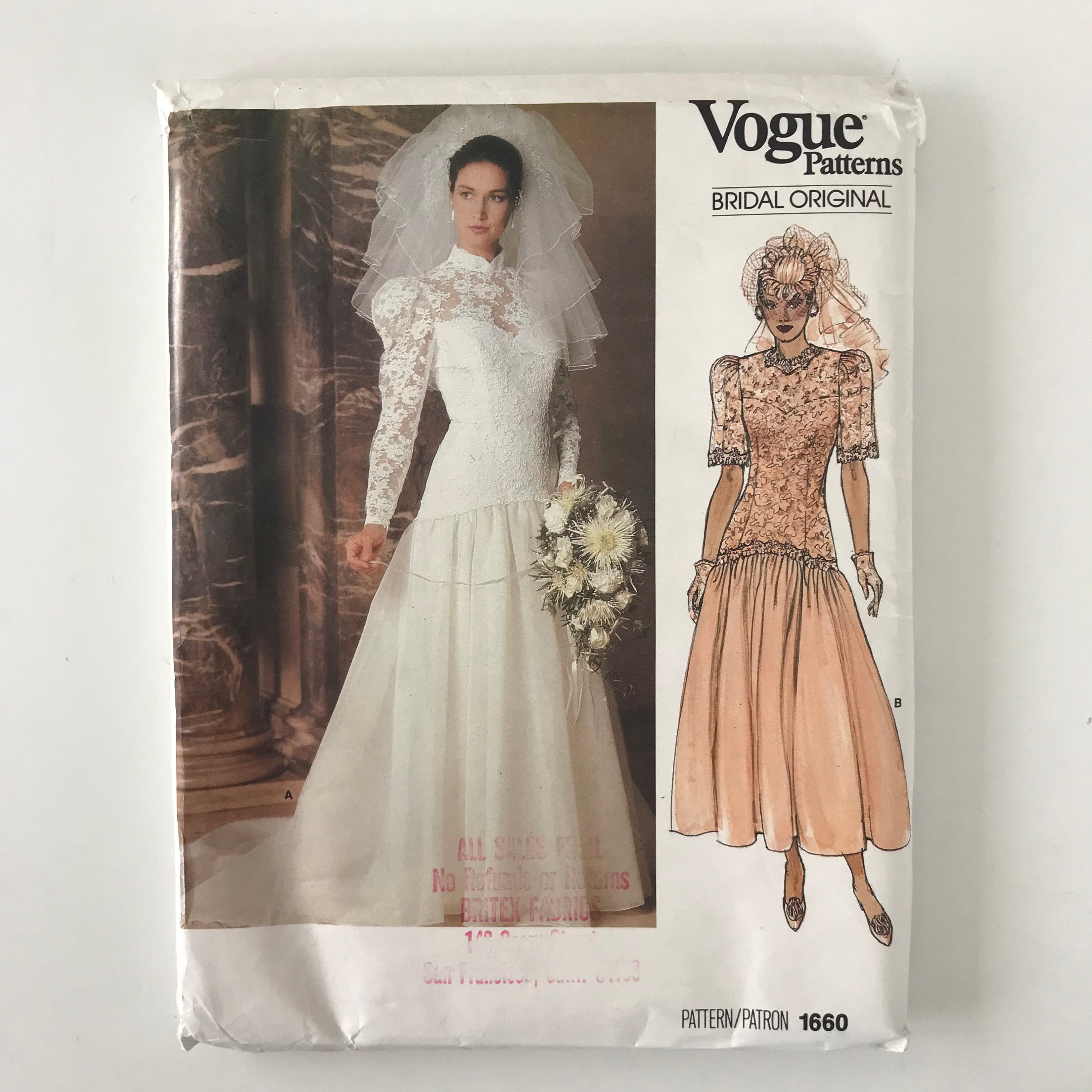 Vintage Vogue 1660 Bridal Original Sewing Pattern CUT Drop Waist Dress ...