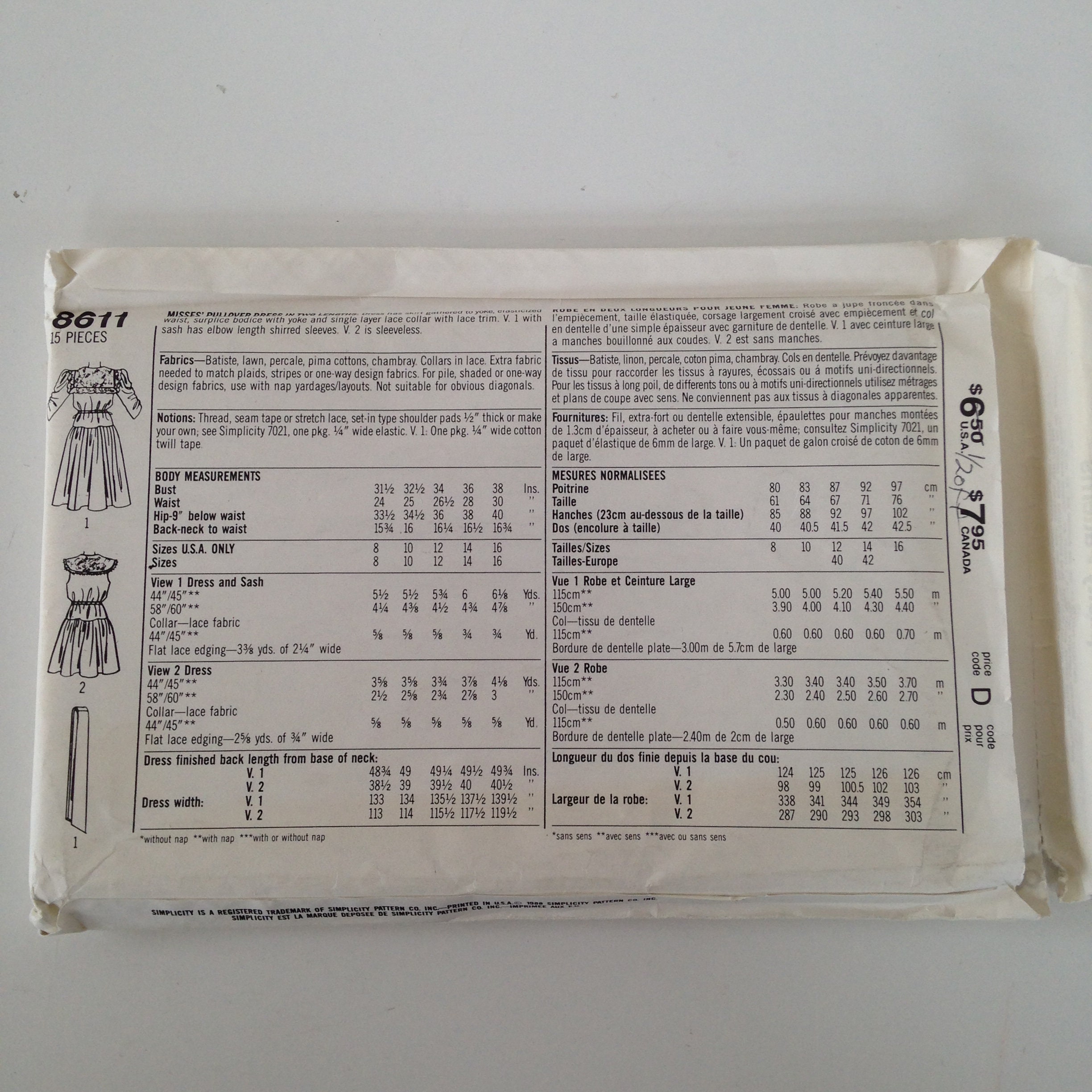 Vintage Simplicity 8611 Sewing Pattern UNCUT Gunne Sax V-neck Dress ...