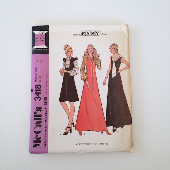 Vintage '70's Mccall's 3418 Sewing Pattern UNCUT - Etsy