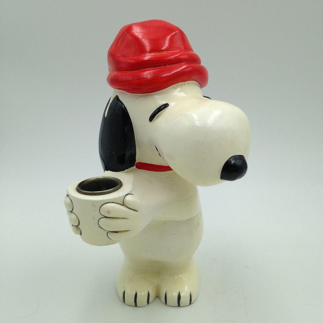 Hallmark Snoopy Candle Holder Red Nightcap Hat Vintage Christmas ...