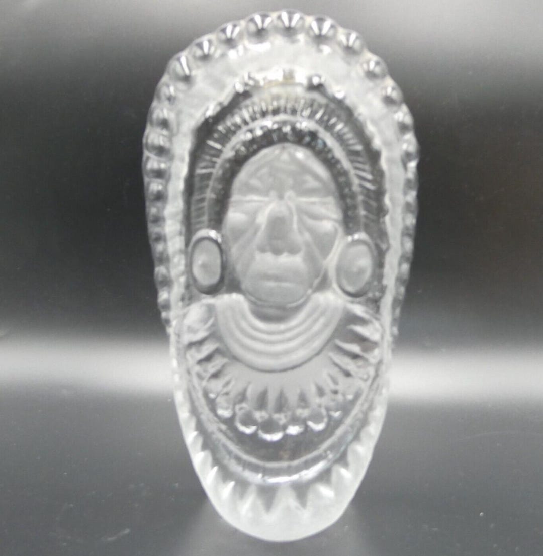 Viking Glass Native American Indian Chief Sculpture Bookend Paperweight ...
