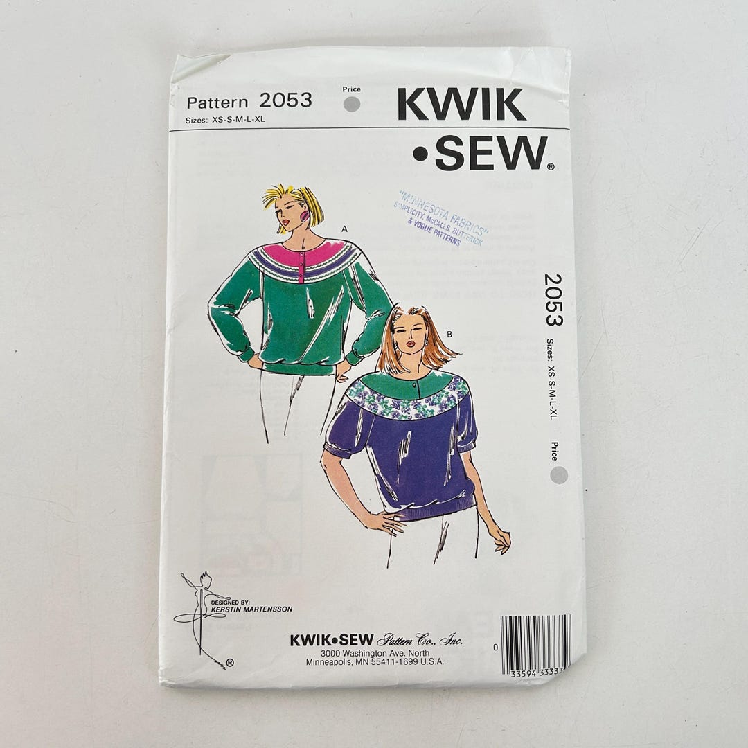 Vintage Kwik Sew 2053 Sewing Pattern UNCUT Ladies' Raglan Sleeve Yoke ...