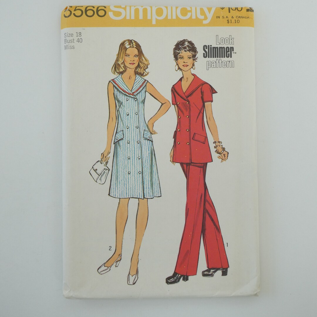 Vintage '70's Simplicity 5566 Sewing Pattern UNCUT Sailor Dress or Pant ...